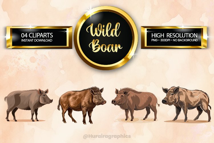 Wild Boar Clipart 04 variations (3610936)