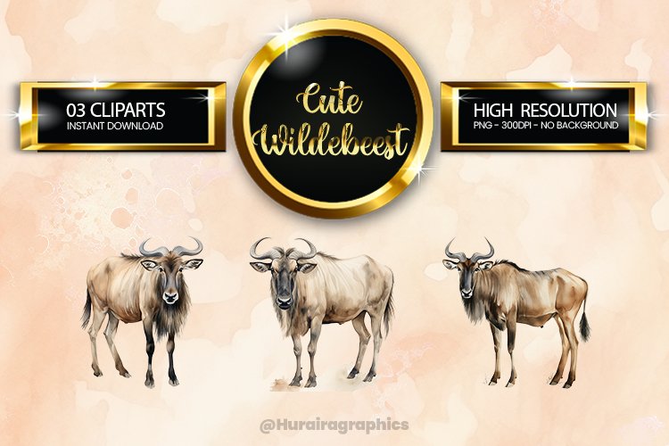 Wildebeest Clipart 03 variations