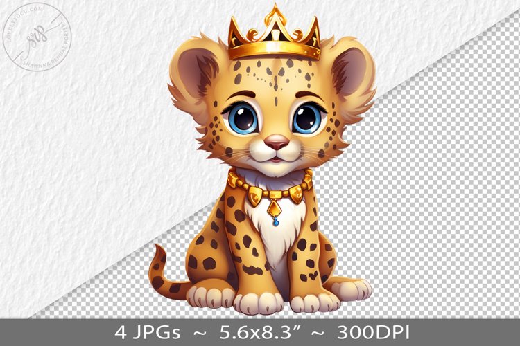 Cute kawaii baby leopard king PNG graphic