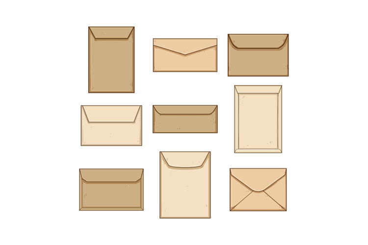 Collection of brown beige closed envelopes communication con