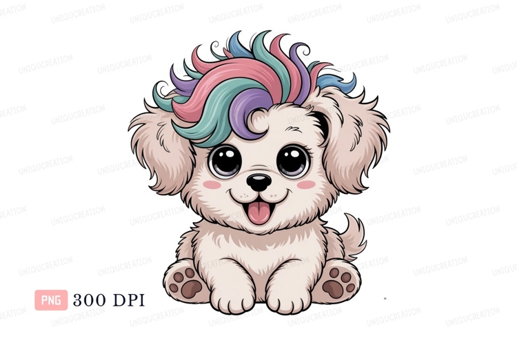 Fluffy puppy with colorful unicorn mane canine cute