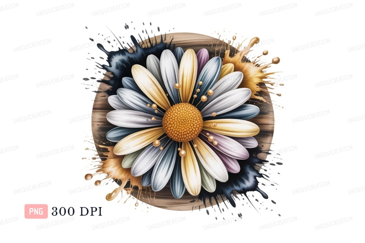 Colorful daisy with paint splatters flower petals