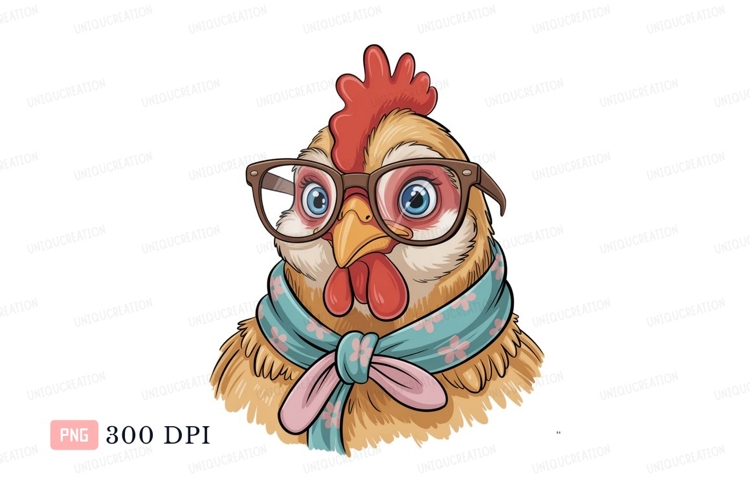 Chicken wearing glasses and scarf bird blue