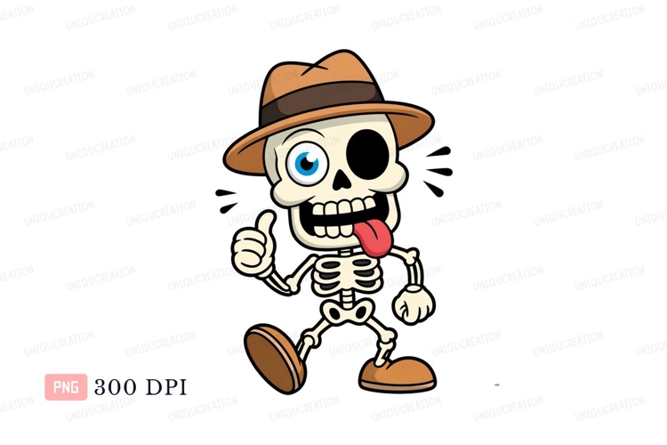 Cartoon skeleton wearing hat giving thumbs up image