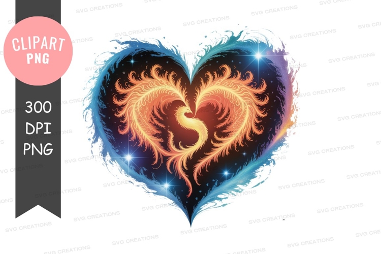 Fiery phoenix heart with icy wings fire