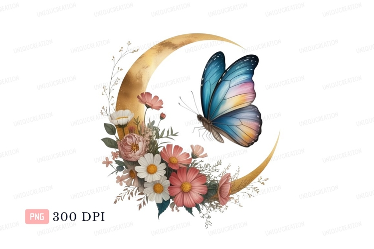 Celestial butterfly floral crescent moon