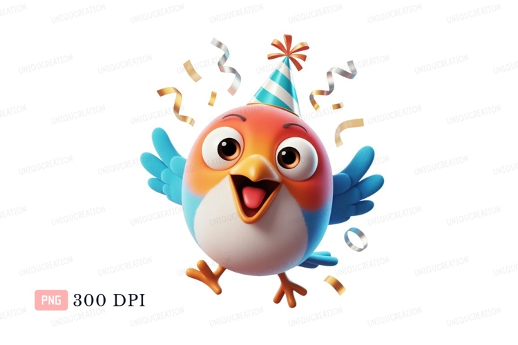 Cheerful bird party celebration confetti streamers