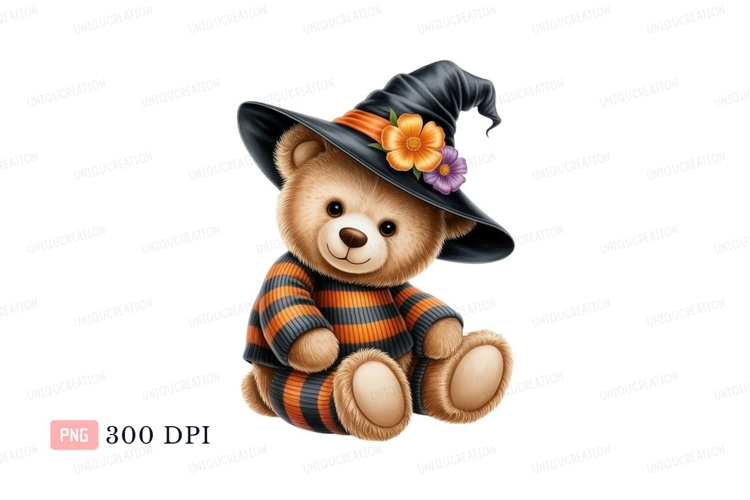 Teddy bear witch hat flowers image