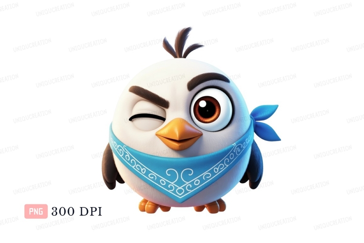 Winking chick wearing blue bandana bird cartoon