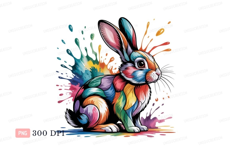 Colorful rabbit splash art paint