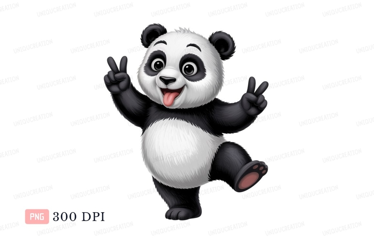 Cheerful panda with peace signs bear animal