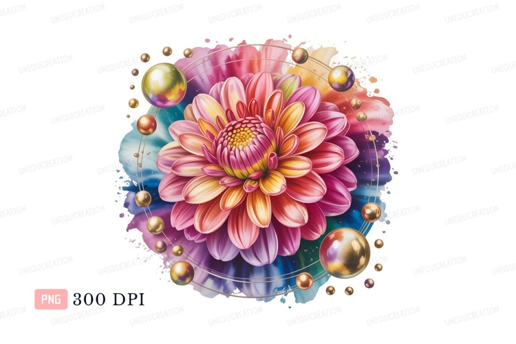 Vibrant Dahlia with Golden Orbs flower pink