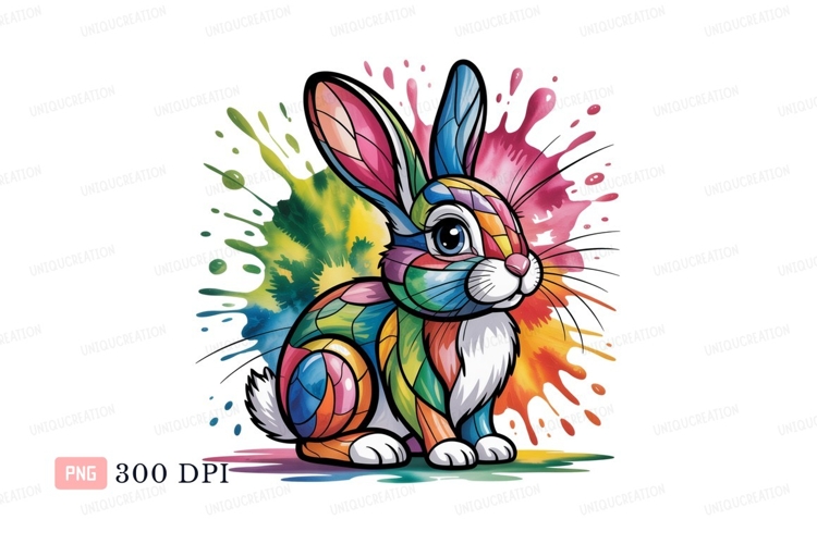 Colorful mosaic rabbit with paint splashes bunny (6147570)
