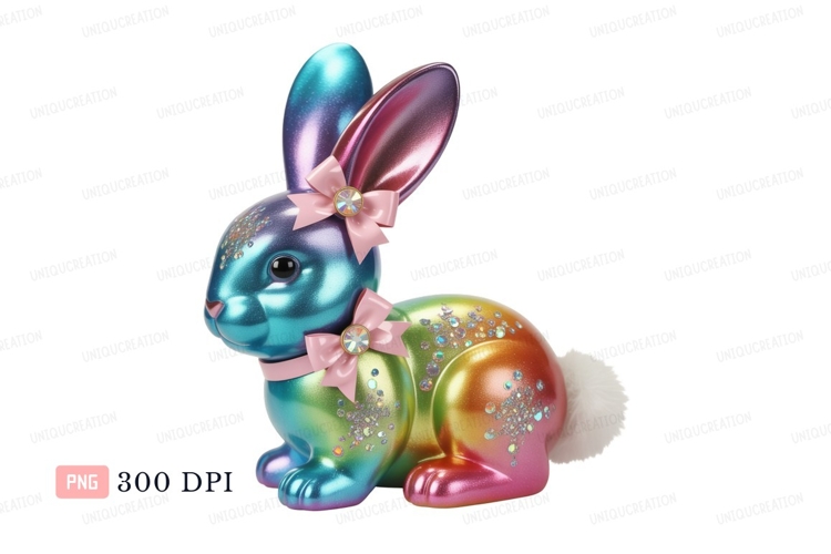 Iridescent bunny with pink bows and glitter rabbit (6147693)