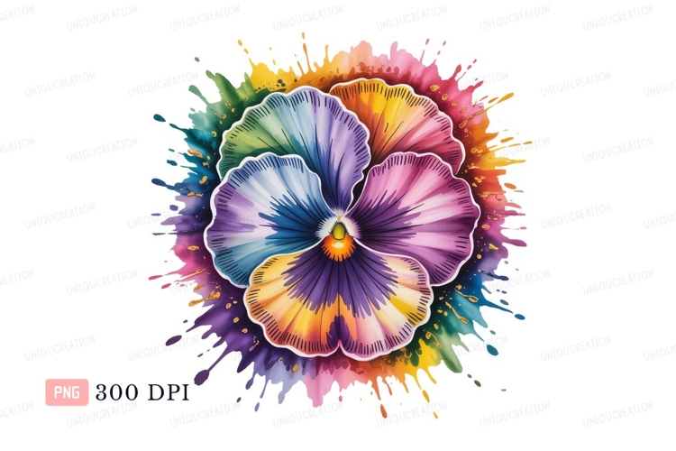Colorful pansy watercolor splash C L I P A R T flower