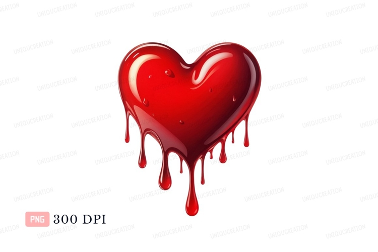 Red heart dripping liquid glossy