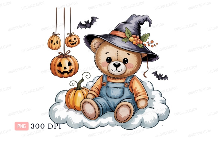 Teddy bear witch with pumpkins image