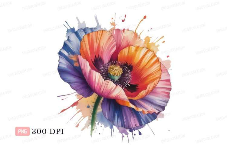 Vibrant poppy bloom watercolor splash flower (6079364)