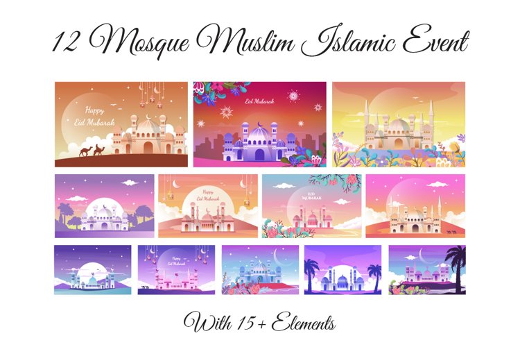 12 Mosque Muslim Islamic Event with 15 Elements