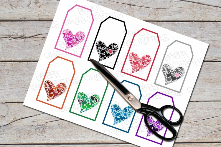 Gift Tags, Printable Gift Tags, Colored Multi Hearts Set 1