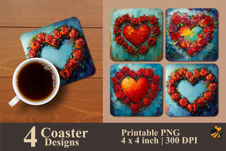 Rose of Love Coaster Sublimation Design