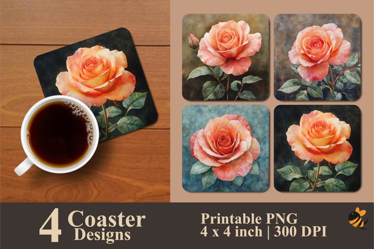 Orange Rose Coaster Sublimation Designs