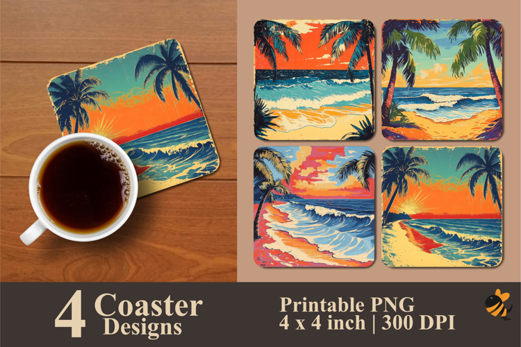 Realistic Beach Coaster Sublimation Design