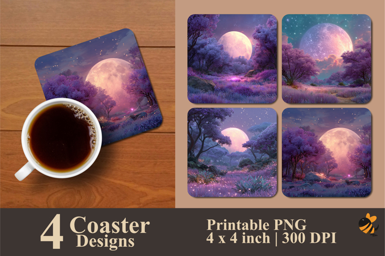 Pink Moon Coaster Sublimation Design