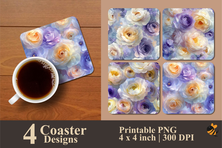 Light Pastel Florals Coaster Sublimation Design