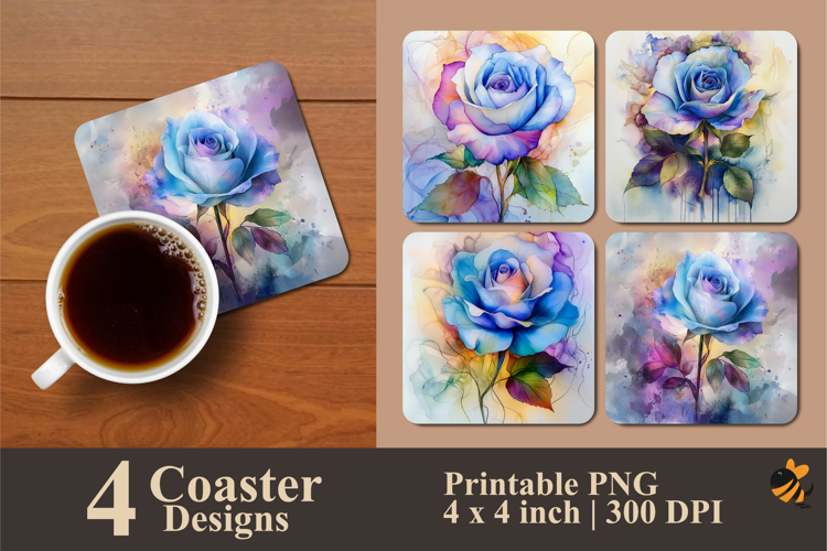 Pale Blue Rose Coaster Sublimation Design