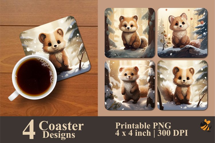 Cute Marten Coaster Sublimation Designs