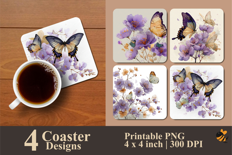 Lavender Butterfly Coaster Sublimation Design (6367413)