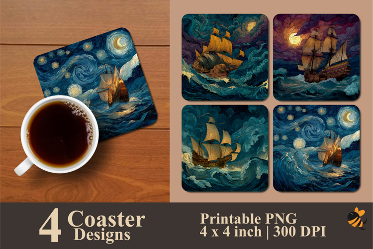 Stranded Ship Coaster Sublimation Design