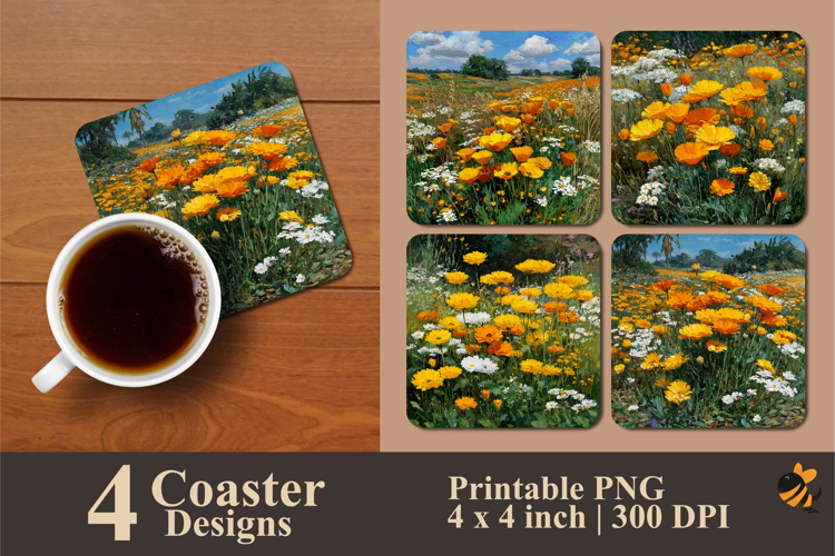 Orange Yellow Flowers Coaster Sublimation Design