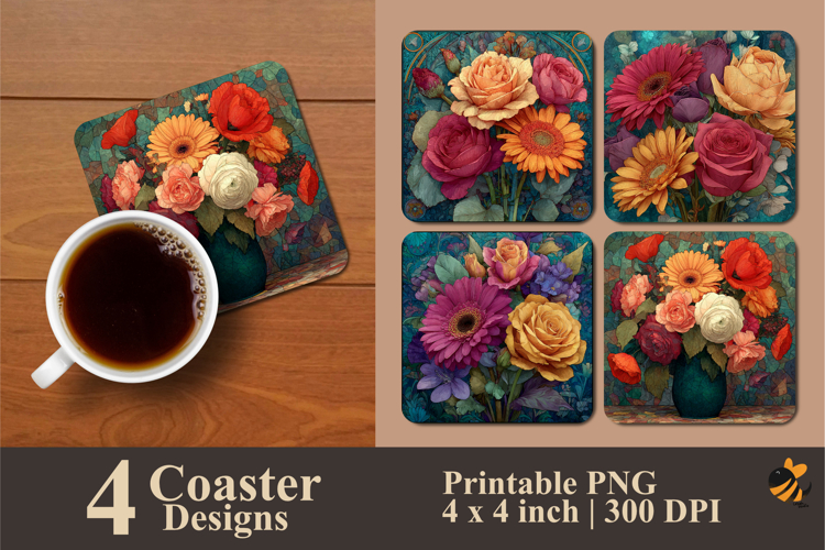 Retro Flowers Coaster Sublimation Design