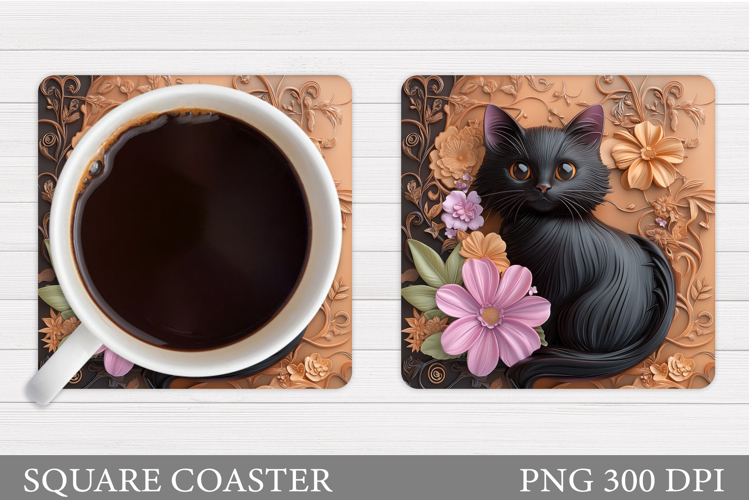 Cute Cat Coaster Design. Cat Flowers Coaster (5496455)