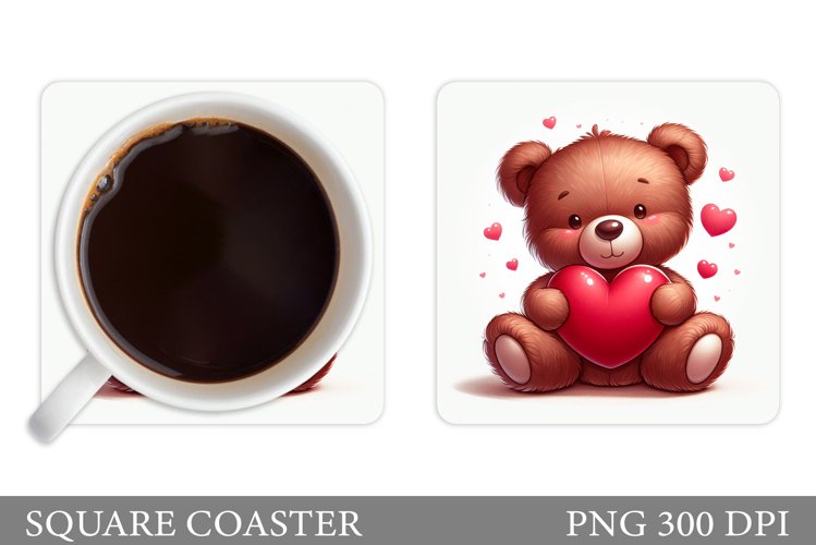 Cute Bear Square Coaster. Valentines Bear Coaster (5123599)