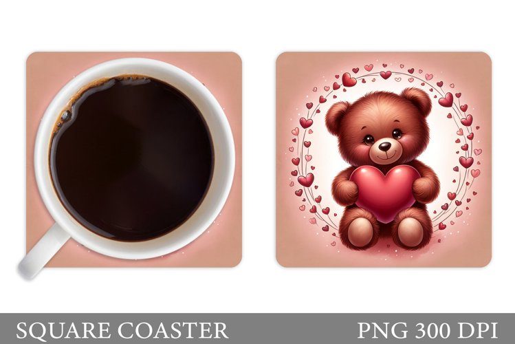 Cute Bear Square Coaster. Valentines Bear Coaster (5123601)