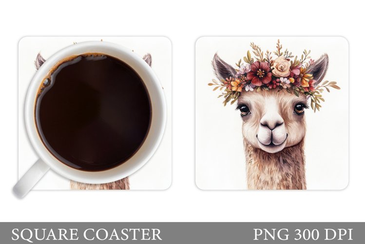 Cute Lama Coaster Design. Lama Flowers Coaster (5129669)