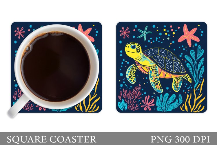 Turtle Square Coaster Design. Sea Turtle Coaster (5007660)