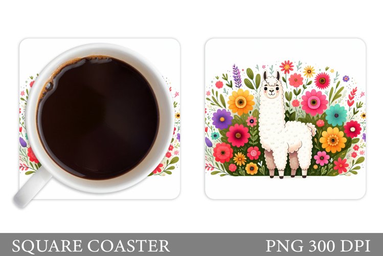 Cute Lama Coaster Design. Lama Flowers Coaster (5145942)