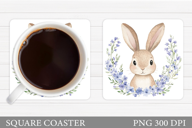 Cute Bunny Coaster Design. Bunny Flowers Coaster (5297077)