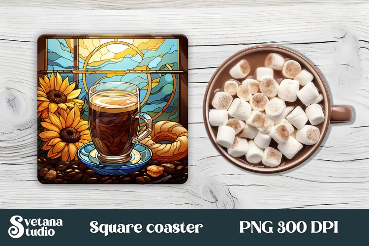 Coffee square coaster | Stained glass coaster sublimation