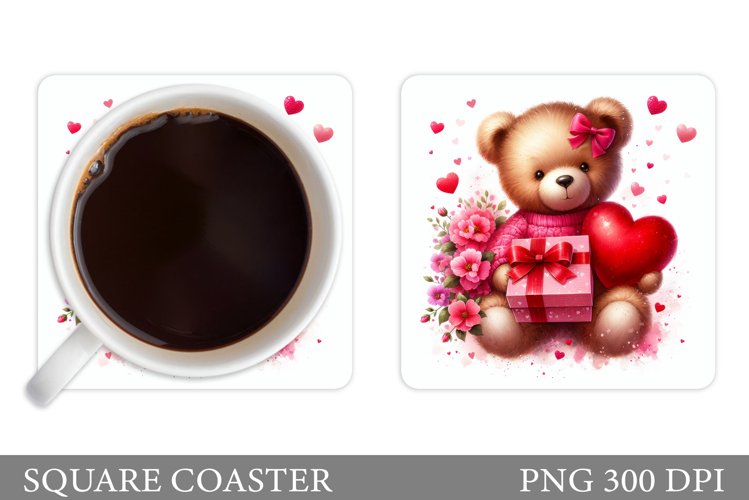 Cute Bear Square Coaster. Valentines Bear Coaster (5123610)