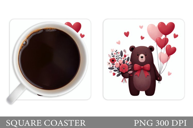 Cute Bear Square Coaster. Valentines Bear Coaster (5123612)