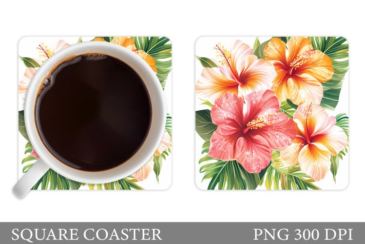 Tropical Flowers Coaster. Summer Square Coaster (4985787)