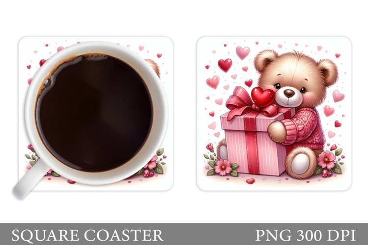Cute Bear Square Coaster. Valentines Bear Coaster (5104839)