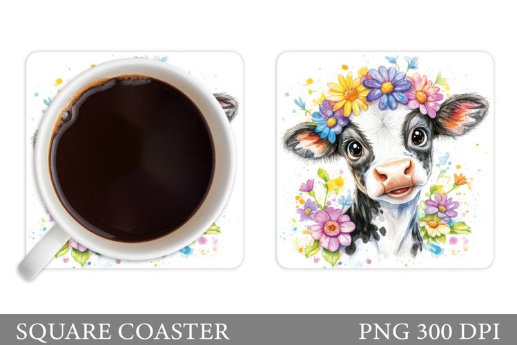 Cute Cow Coaster Design. Cow Flowers Coaster (5129687)