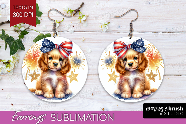 Cocker Spaniel Dog Round Earrings Patriotic Dog PNG