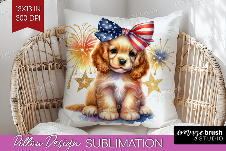 Cocker Spaniel Dog Pillow Sublimation Patriotic Dog Pillow